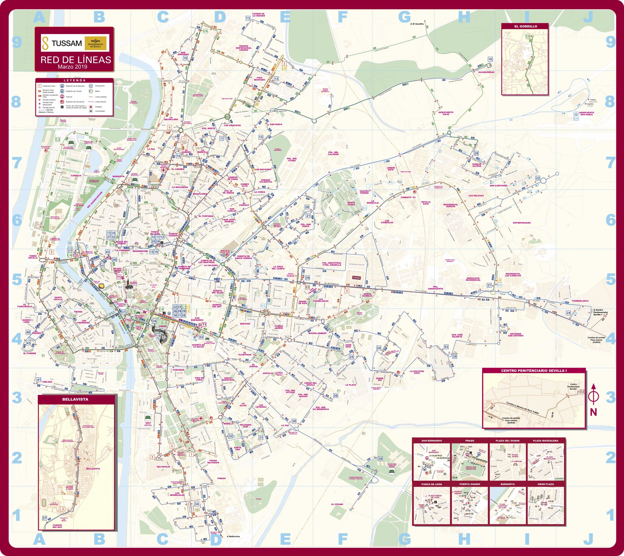Plan de Séville: Office du Tourisme, Bus, imprimable et PDF